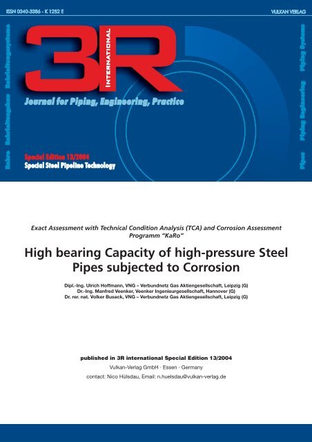 High bearing Capacity of high-pressure Steel Pipes ... - Veenker