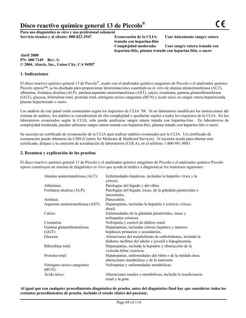 Piccolo® General Chemistry 13 - Abaxis