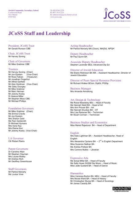 JCoSS Staff and Leadership - Jewish Community Secondary School
