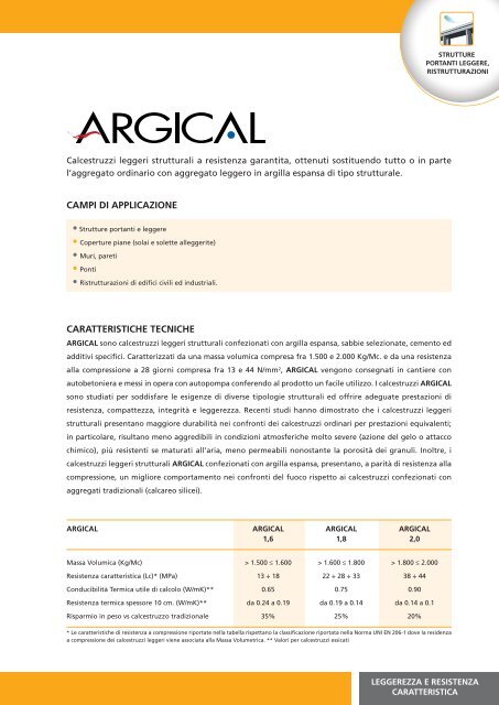 Scheda Tecnica Argical - Calcestruzzi S.p.A.