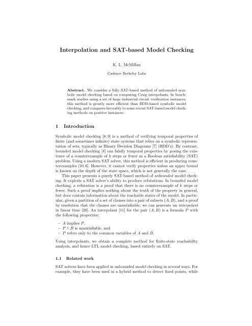 Interpolation and SAT-based Model Checking - Ken McMillan