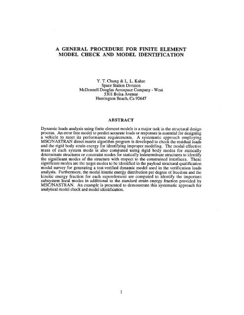 a general procedure for finite element model check ... - MSC Software