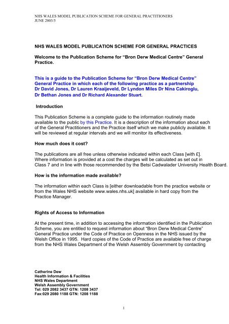 NHS WALES MODEL PUBLICATION SCHEME FOR ... - Bron Derw
