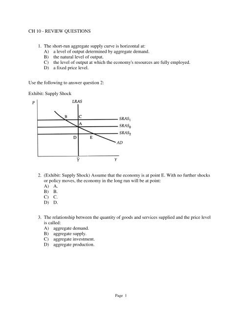 CH 10 - REVIEW QUESTIONS 1. The short-run aggregate supply ...