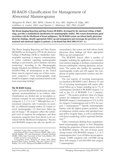 BI-RADS Classification for Management of Abnormal Mammograms