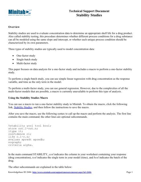 Overview of Stability Studies - Minitab