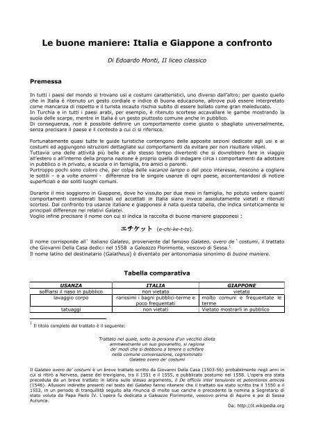 Le buone maniere: Italia e Giappone a confronto