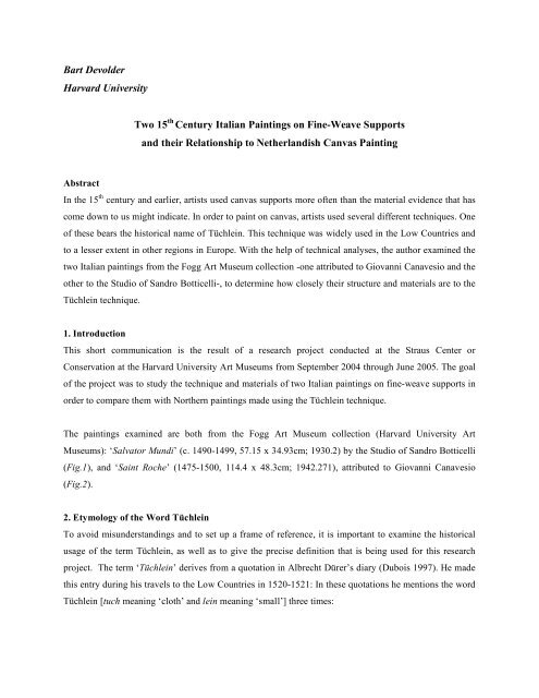 Bart Devolder Harvard University Two 15th Century Italian Paintings ...