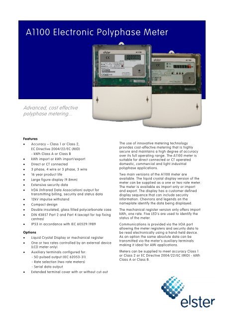Elster A1100 3 phase meter data sheet - Rexel Renewable Energy