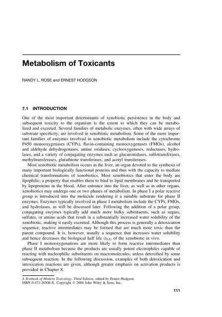 Metabolism of Toxicants