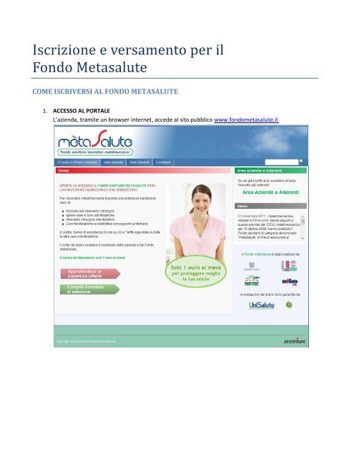 Iscrizione e versamento per il Fondo Metasalute