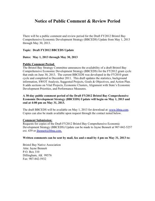 Notice of Public Comment & Review Period