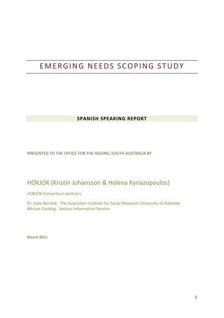 EMERGING NEEDS SCOPING STUDY - SA.Gov.au