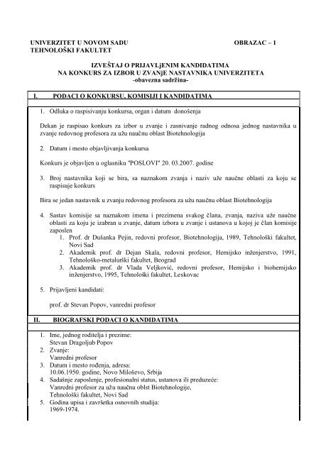 Referat o kandidatu za izbor u zvanje redovnog profesora za užu ...