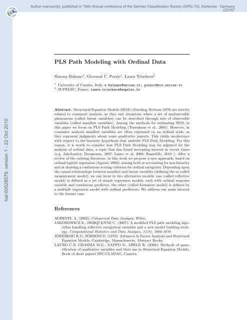 PLS Path Modeling with Ordinal Data