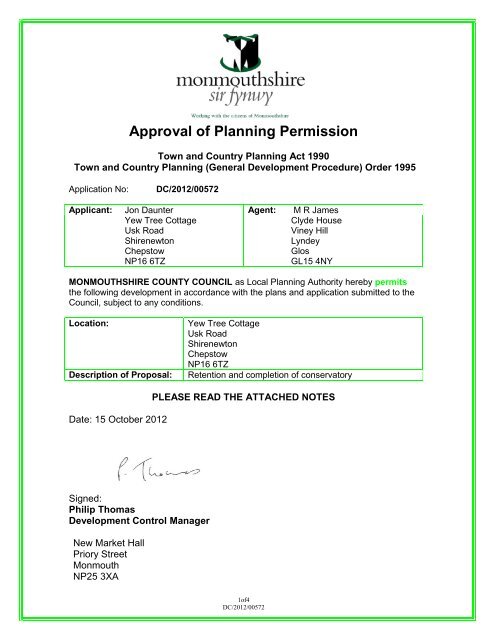 Approval of Planning Permission - Monmouthshire County Council