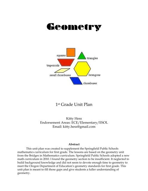 Geometry: A First Grade Unit Plan