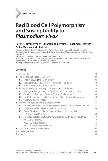 Red Blood Cell Polymorphism and Susceptibility to Plasmodium vivax