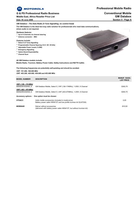 Professional Mobile Radio Conventional Mobile GM Databox