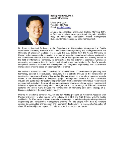 Boong-yeol Ryoo, Ph.D. Assistant Professor Office - OHL School of ...