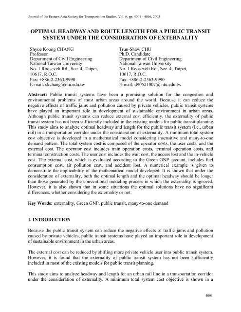 optimal headway and route length for a public transit ... - EASTS