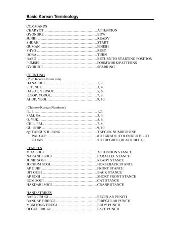 Tkd words and phrases - All Stars Taekwondo