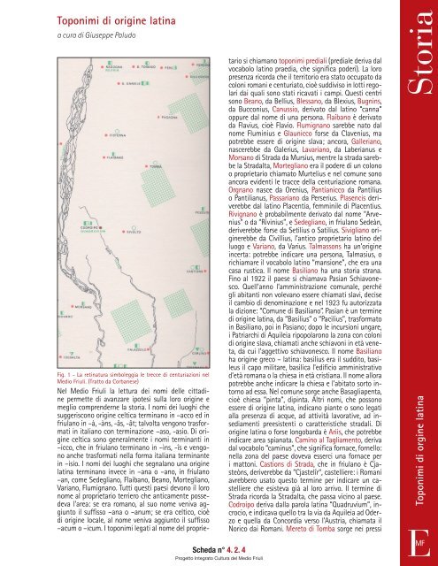 Toponimi di origine latina - Il Progetto Integrato Cultura