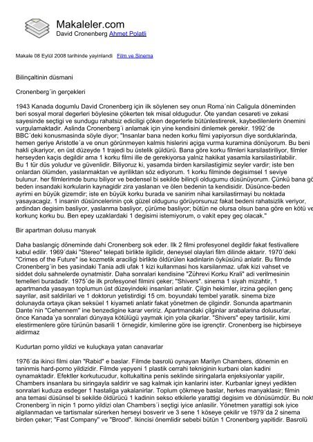 David Cronenberg - Makaleler