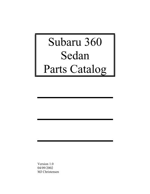 Subaru 360 Sedan Parts Catalog