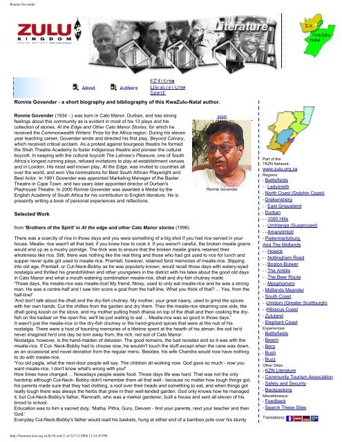 Ronnie Govender - a short biography and bibliography of