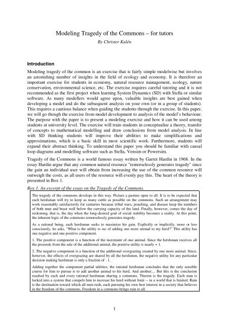 Modeling Tragedy of the Commons – for tutors