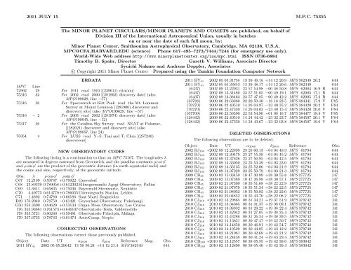2011 July 15 - IAU Minor Planet Center
