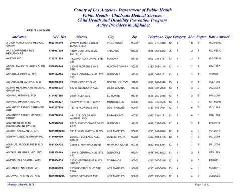 CHDP Provider Roster by Zip Code new - Department of Public ...