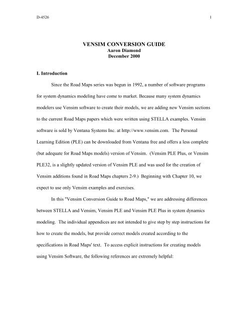 VENSIM CONVERSION GUIDE