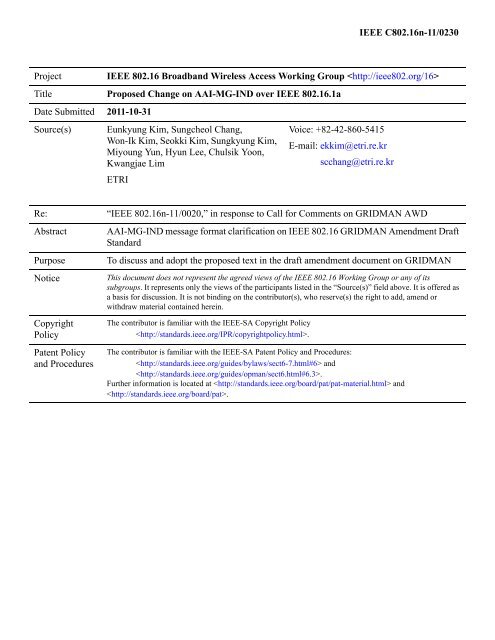 Proposed Table of Contents on IEEE 802.16n