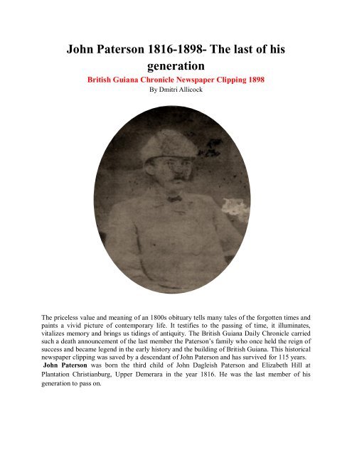 John Paterson 1816-1898- The last of his ... - Guyanese Online
