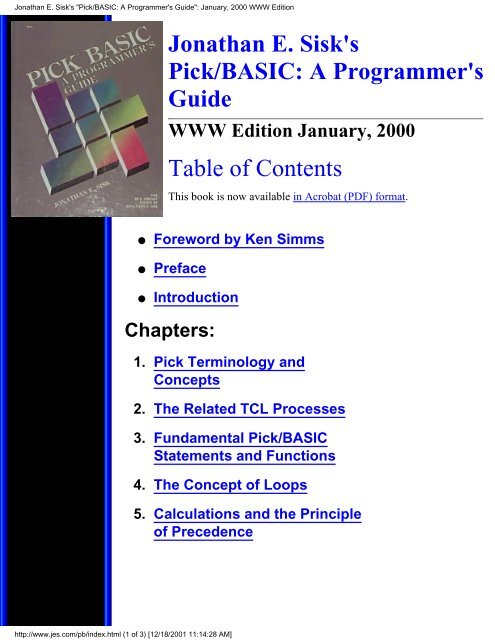 Jonathan E. Sisk's "Pick/BASIC: A Programmer's Guide ... - JES.com