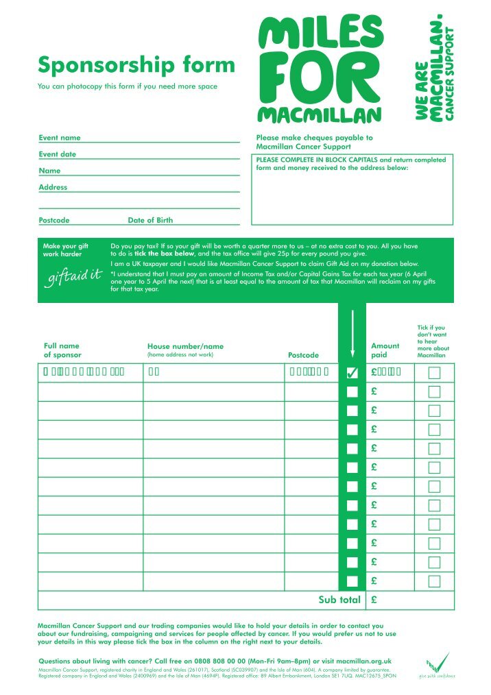 Macmillan Sponsor Form Printable - Printable Forms Free Online