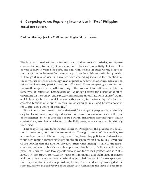 6 Competing Values Regarding Internet Use in ... - OpenNet Initiative