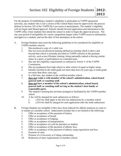 Foreign Students - TAPPS