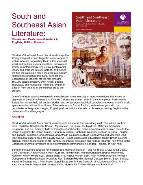 South and Southeast Asian Literature: - Alexander Street Press