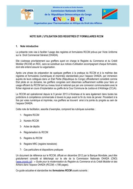 Note d'utilisation RCCM - Commission nationale OHADA