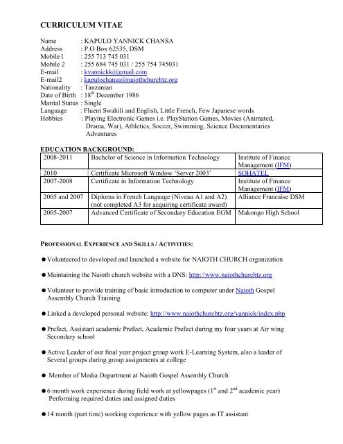 Kapulo's CV - Zoom Tanzania