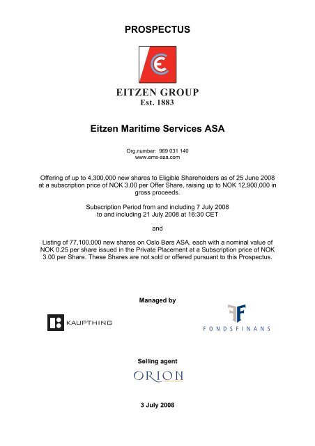 PROSPECTUS Eitzen Maritime Services ASA - Eitzen group