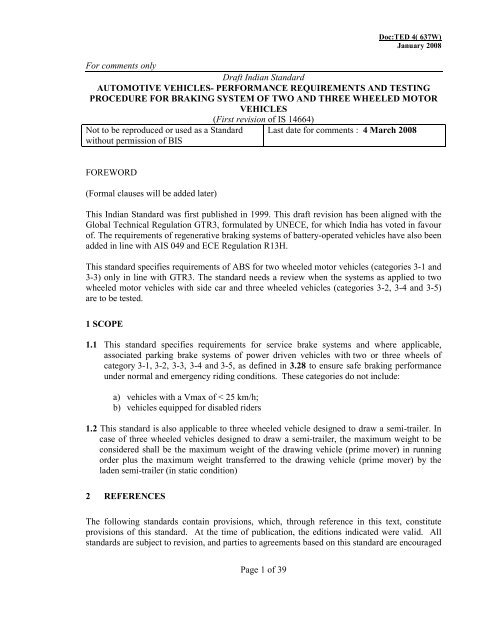 automotive vehicles- performance requirements and testing - BIS