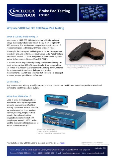 Why use VBOX for ECE R90 Brake Pad Testing