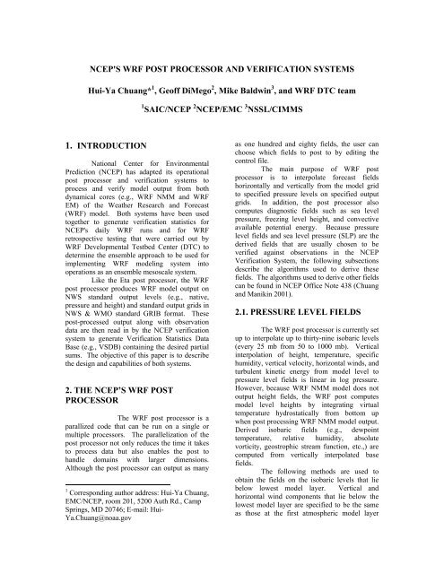 NCEP'S WRF POST PROCESSOR AND VERIFICATION ... - MMM
