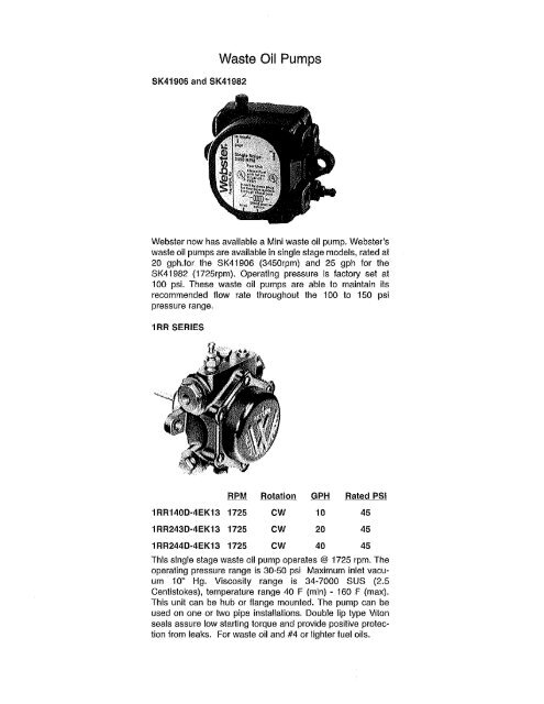 Waste Oil Pumps - Webster Fuel Pumps & Valves