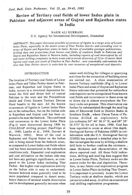 Review of Tertiary coal fields of lower Indus