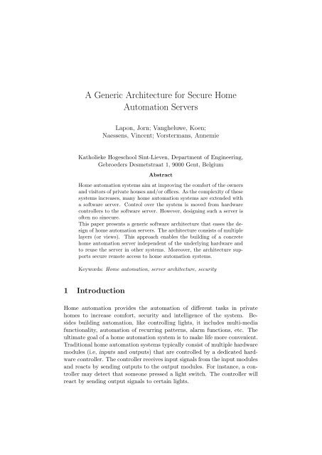 A Generic Architecture for Secure Home Automation Servers